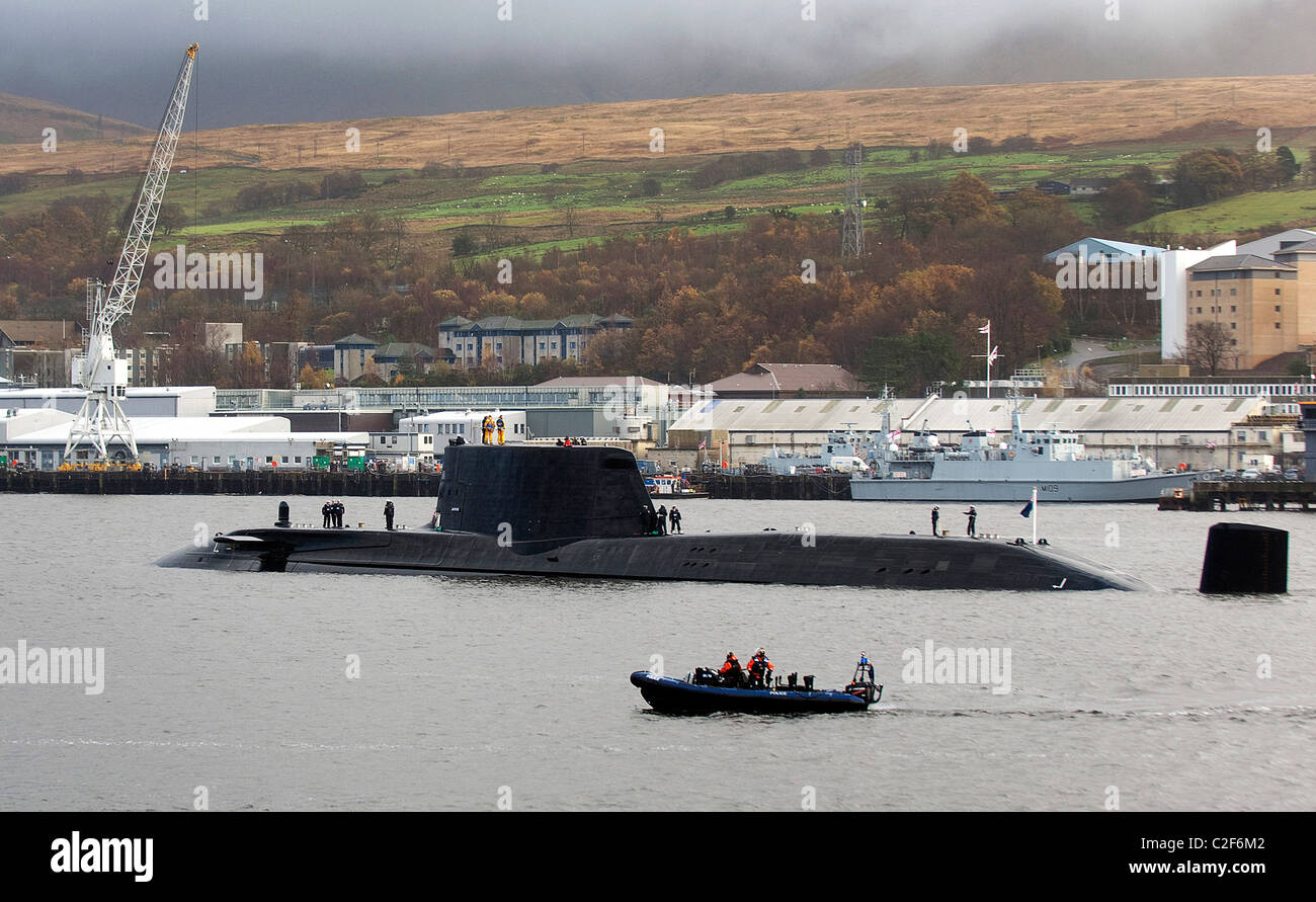 HMS Astute, the Royal Navy's latest nuclear submarine sail up Gareloch ...