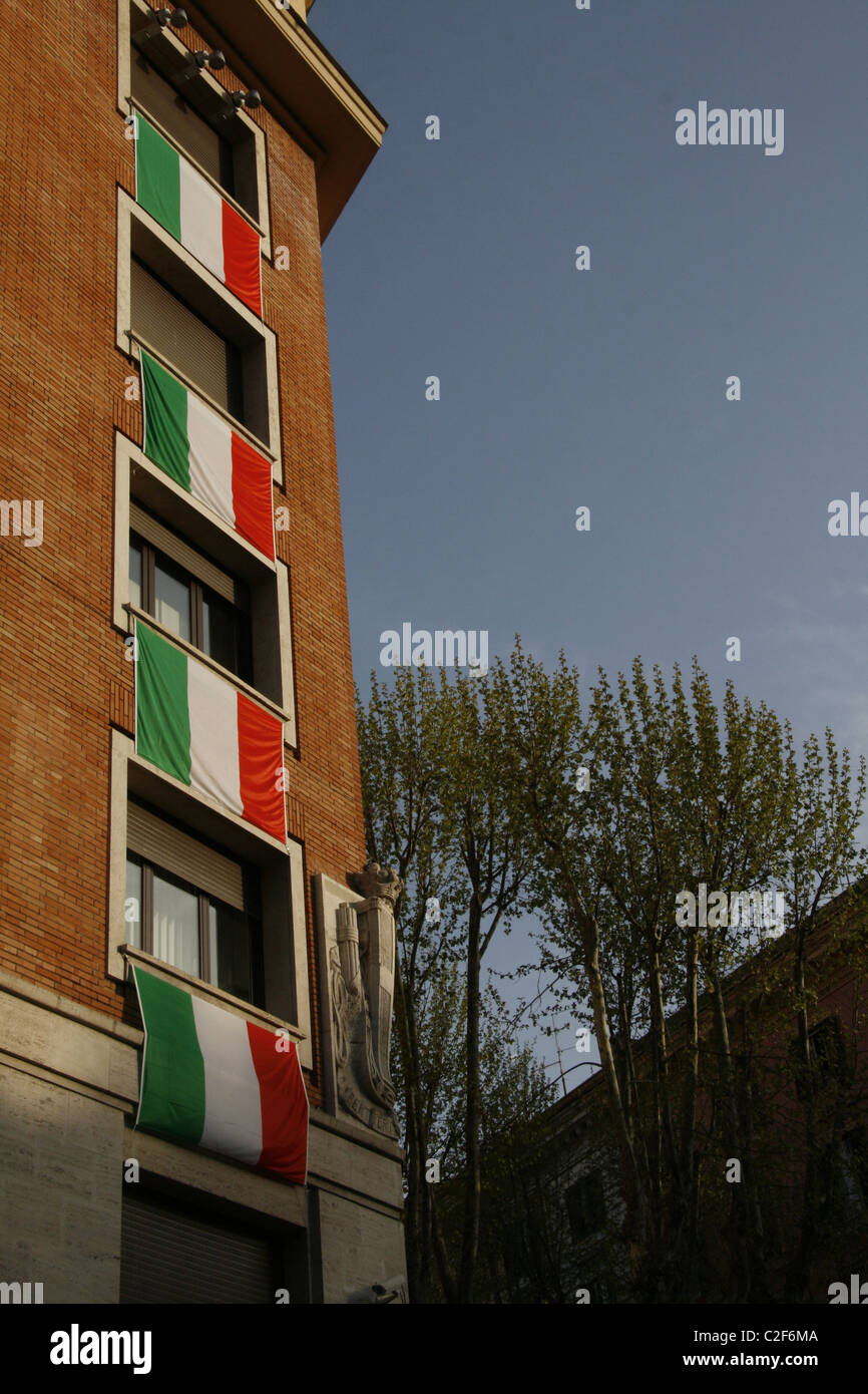 flags on building to celebrate 150 years of the unification of italy in ...