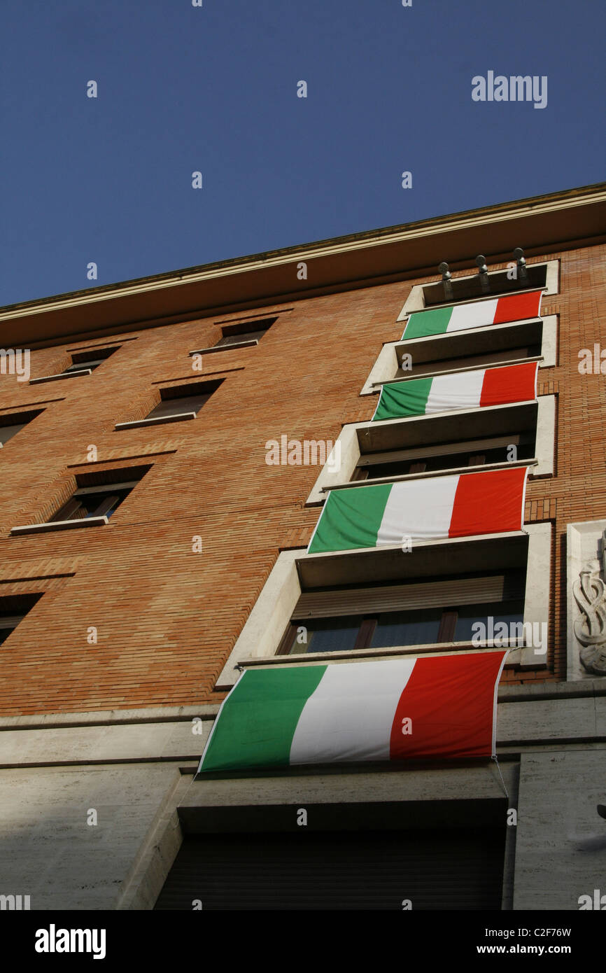 flags on building to celebrate 150 years of the unification of italy in ...