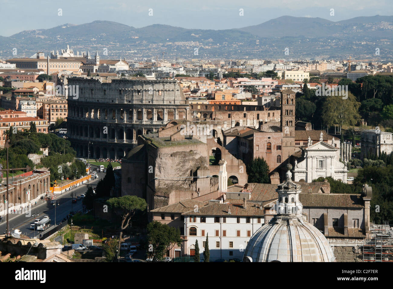 aerial panorama view colosseum coliseum from top of vittoriano monument ...