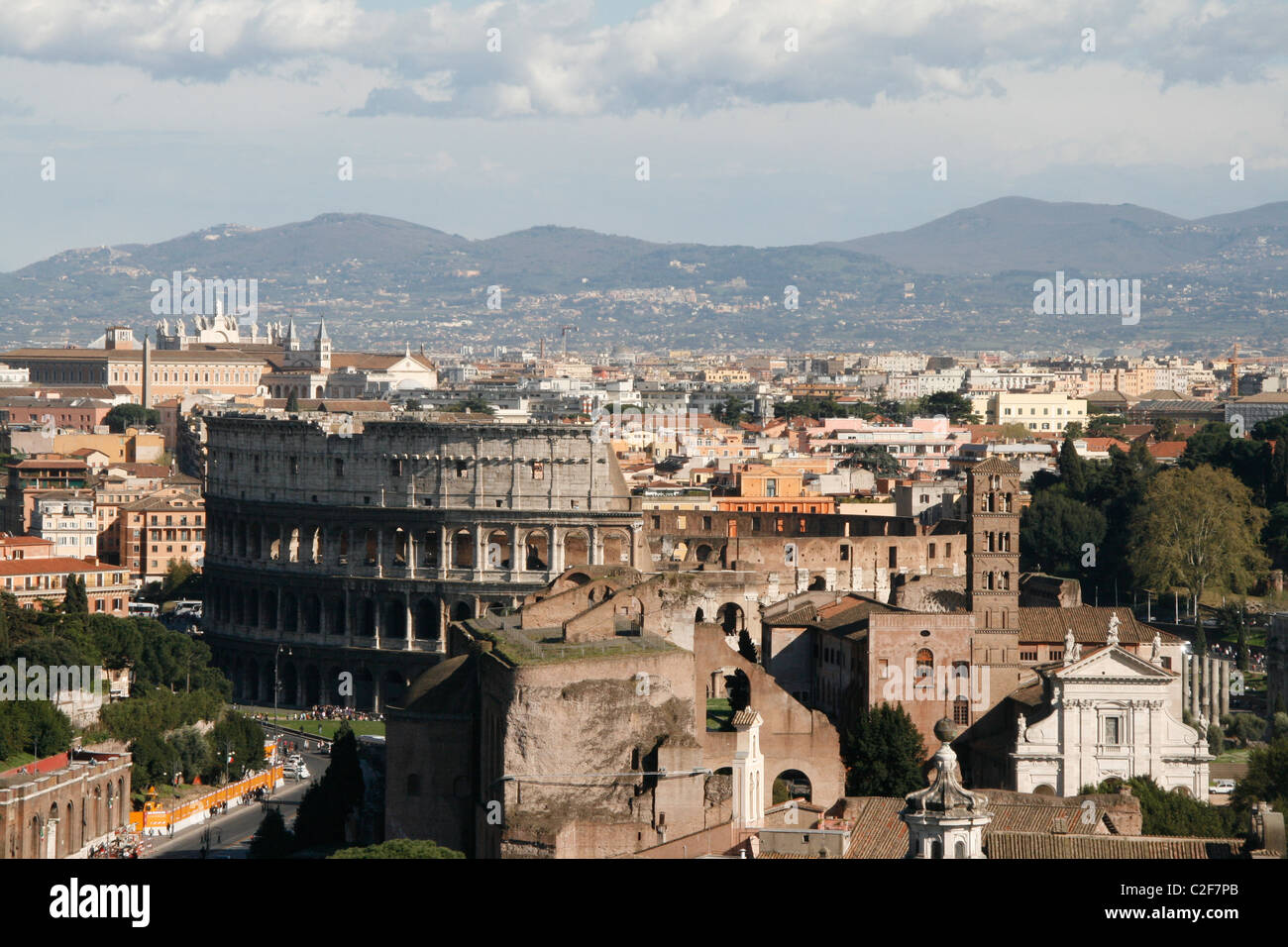 aerial panorama view colosseum coliseum from top of vittoriano monument ...