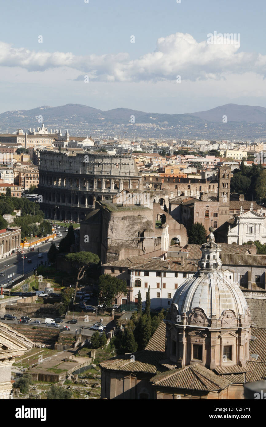 aerial panorama view colosseum coliseum from top of vittoriano monument ...