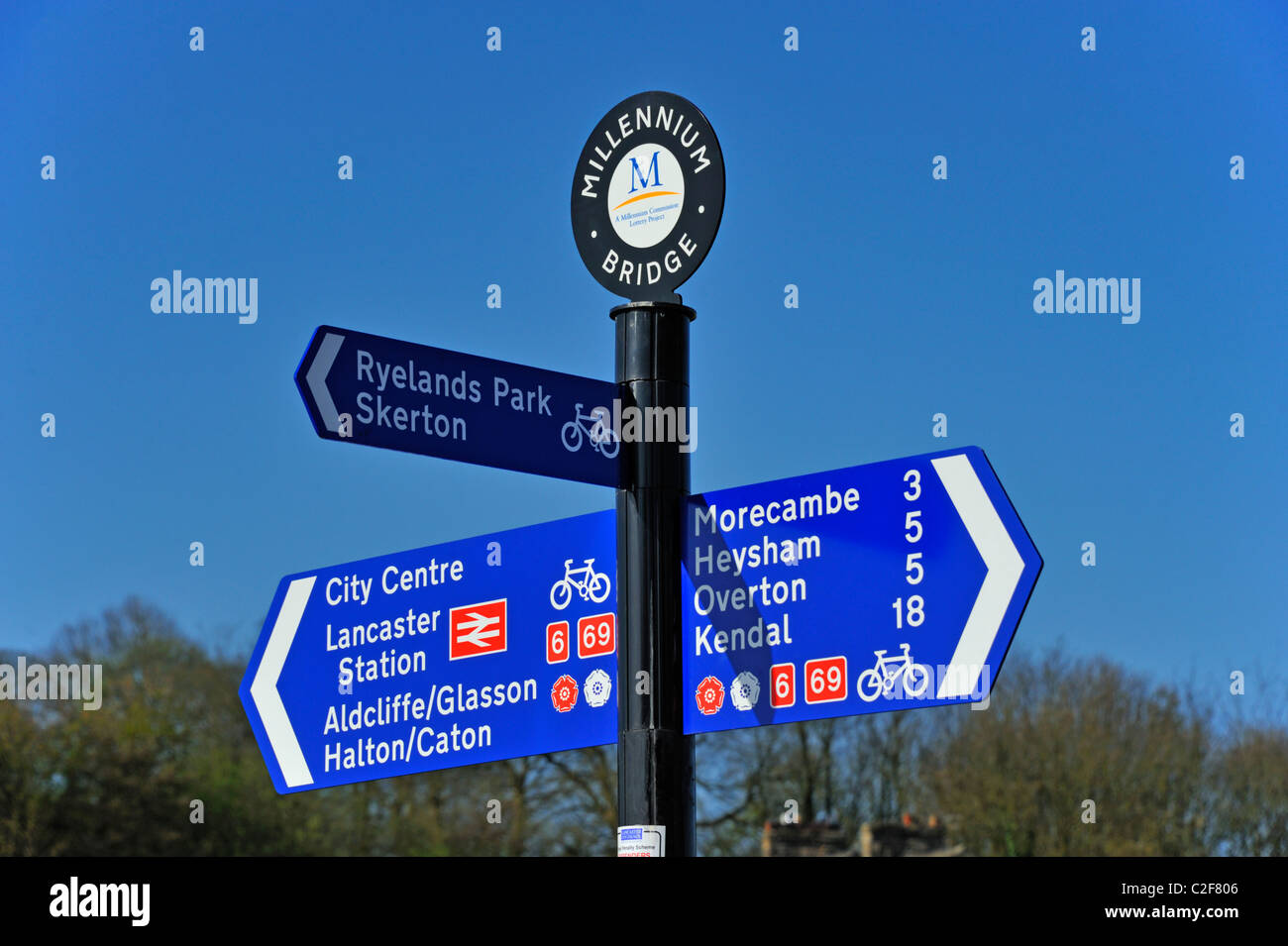 Information signpost at the Millenium Bridge, Lancaster, Lancashire ...