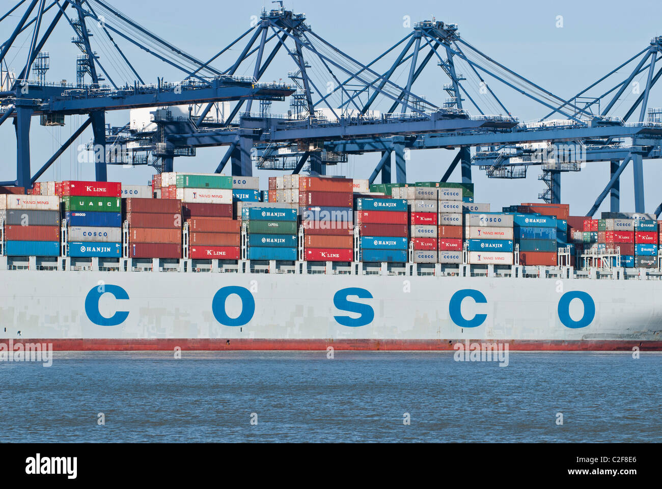 4 cranes COSCO container ship China Ocean Shipping Company Chinese ...