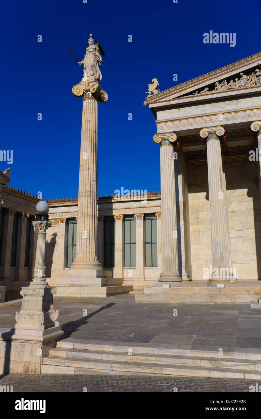 Athena statue with golden decorations in Academy of Athens Stock Photo ...