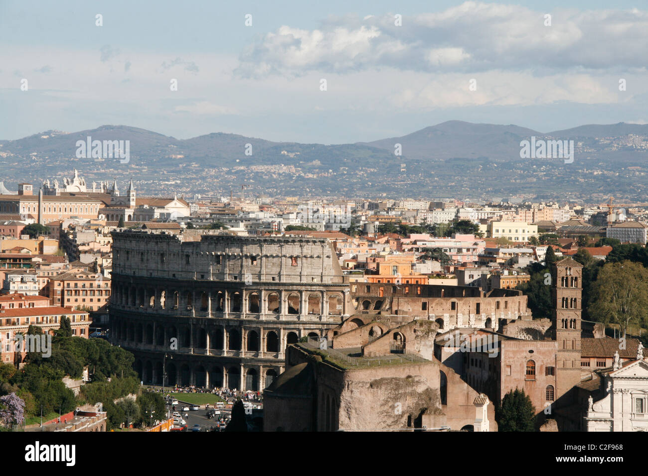 aerial panorama view colosseum coliseum from top of vittoriano monument ...