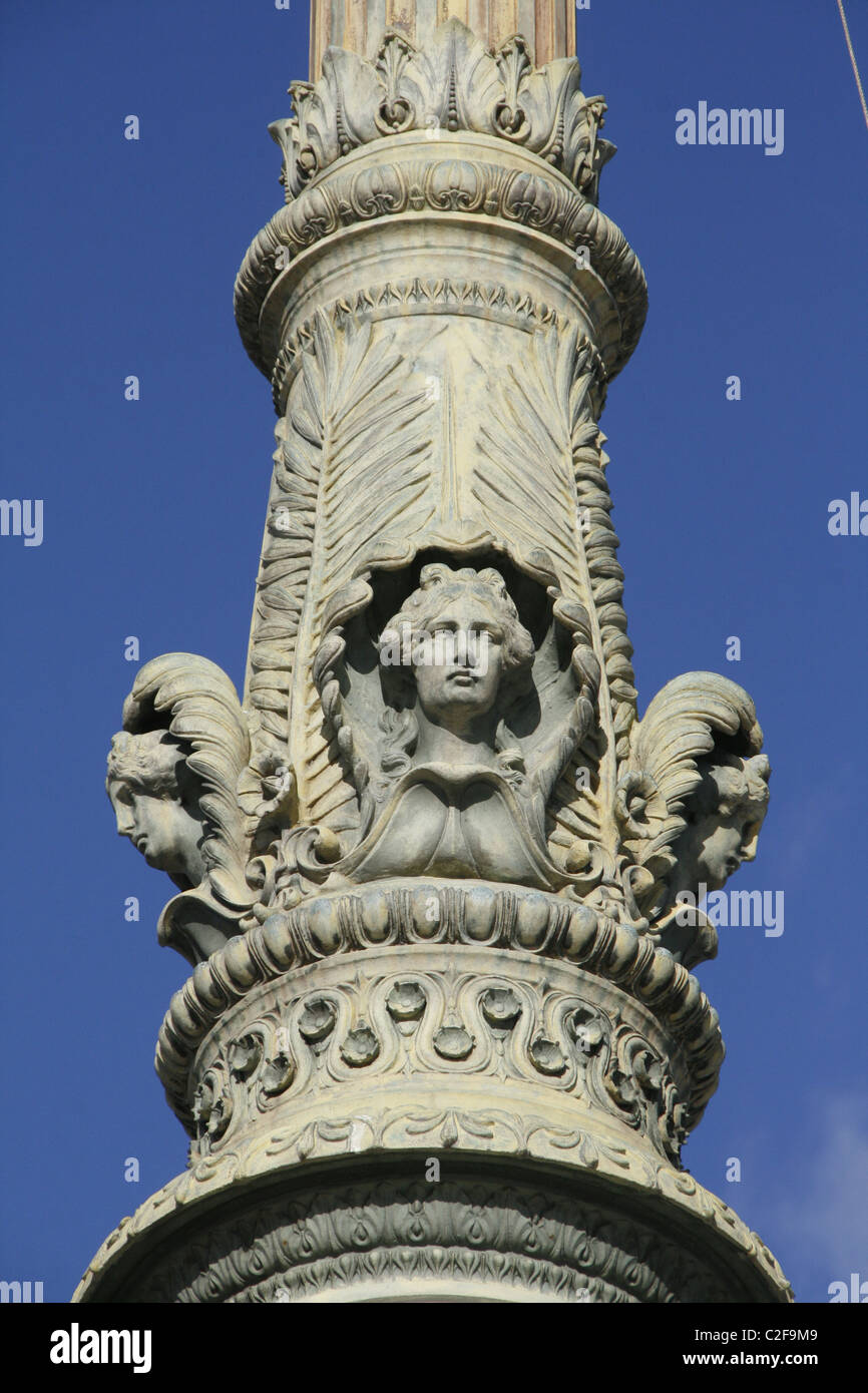 detail of carved sculpture flag pole post the re king vittorio emanuele ...