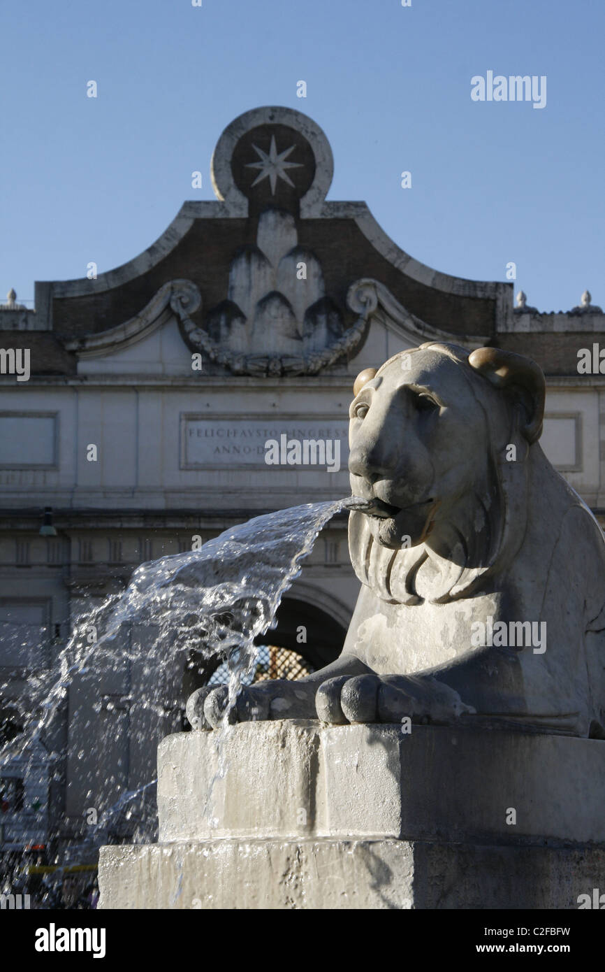 lion head statue in piazza del popolo square in rome italy Stock Photo ...