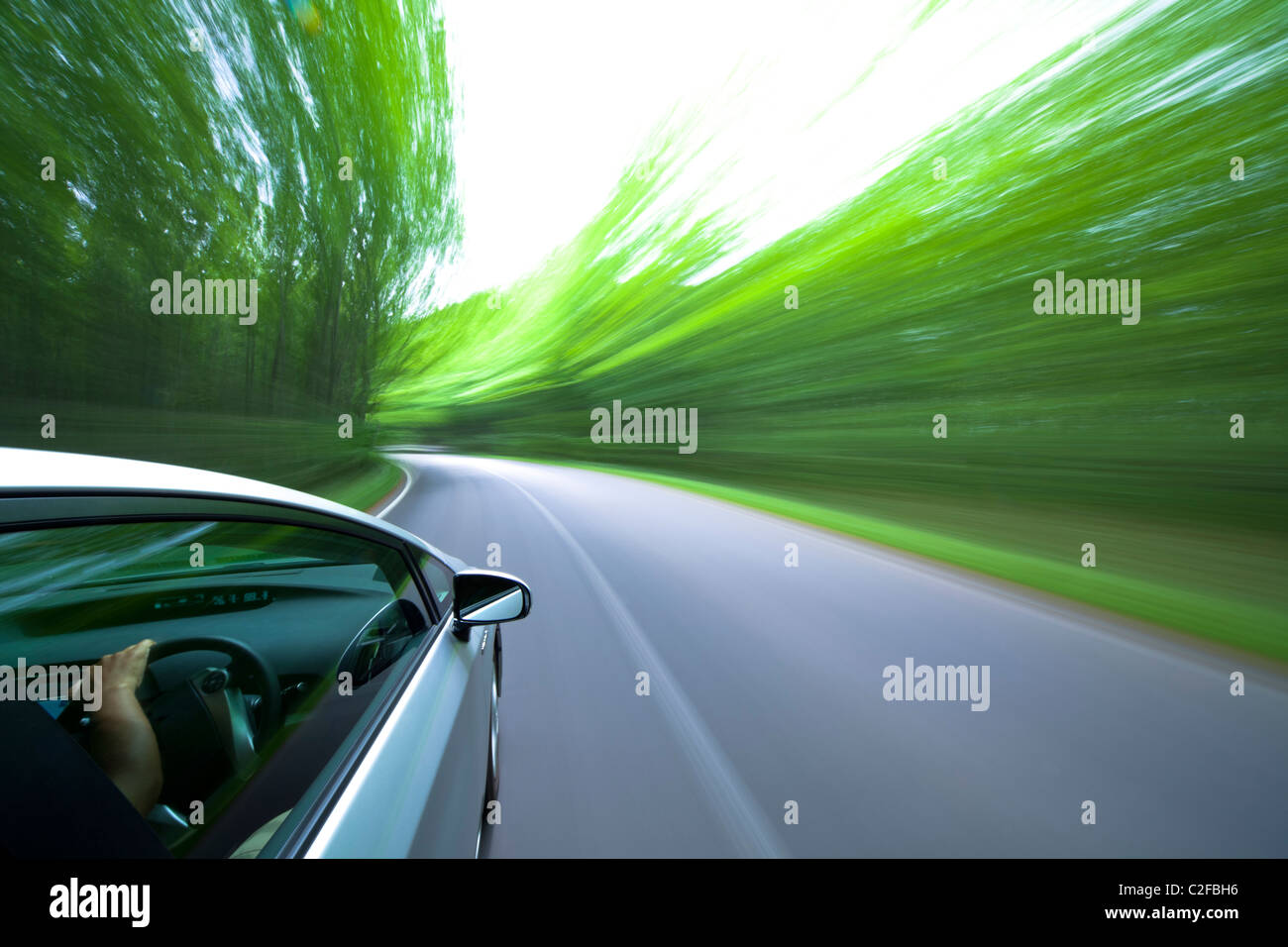car driving fast into forest Stock Photo - Alamy