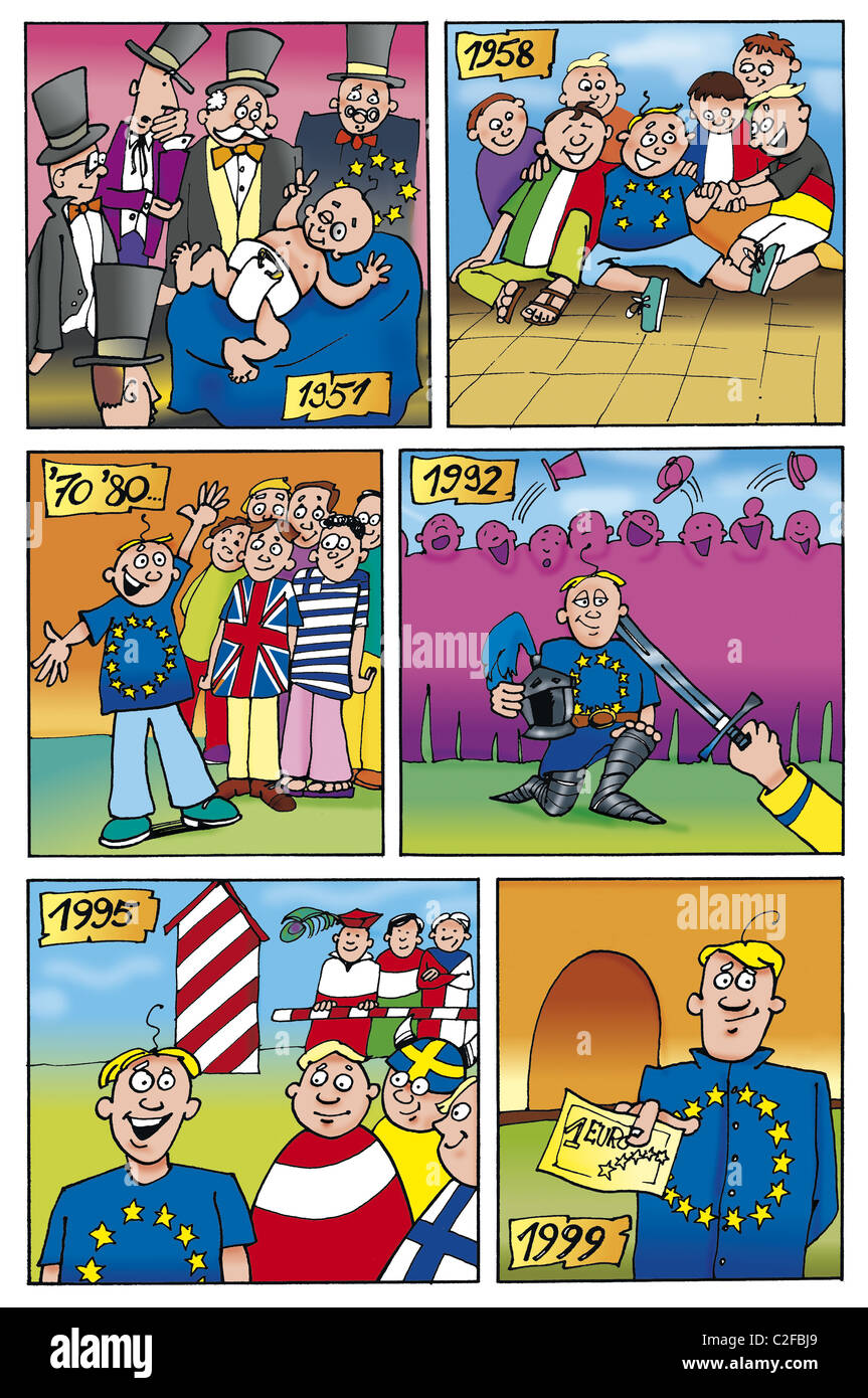 comic story about history of European Union Stock Photo - Alamy