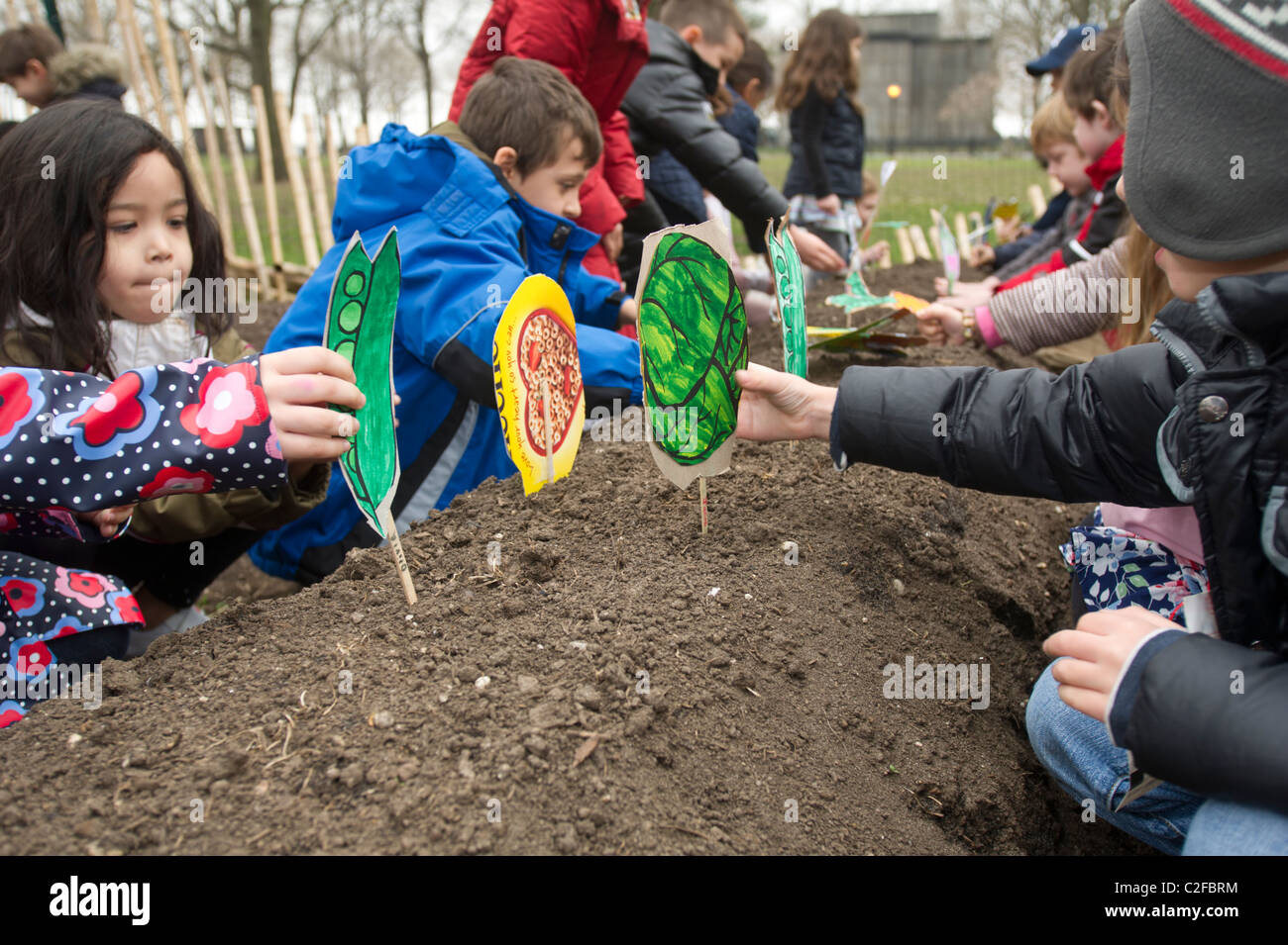 Children plant school community garden hi-res stock photography and ...