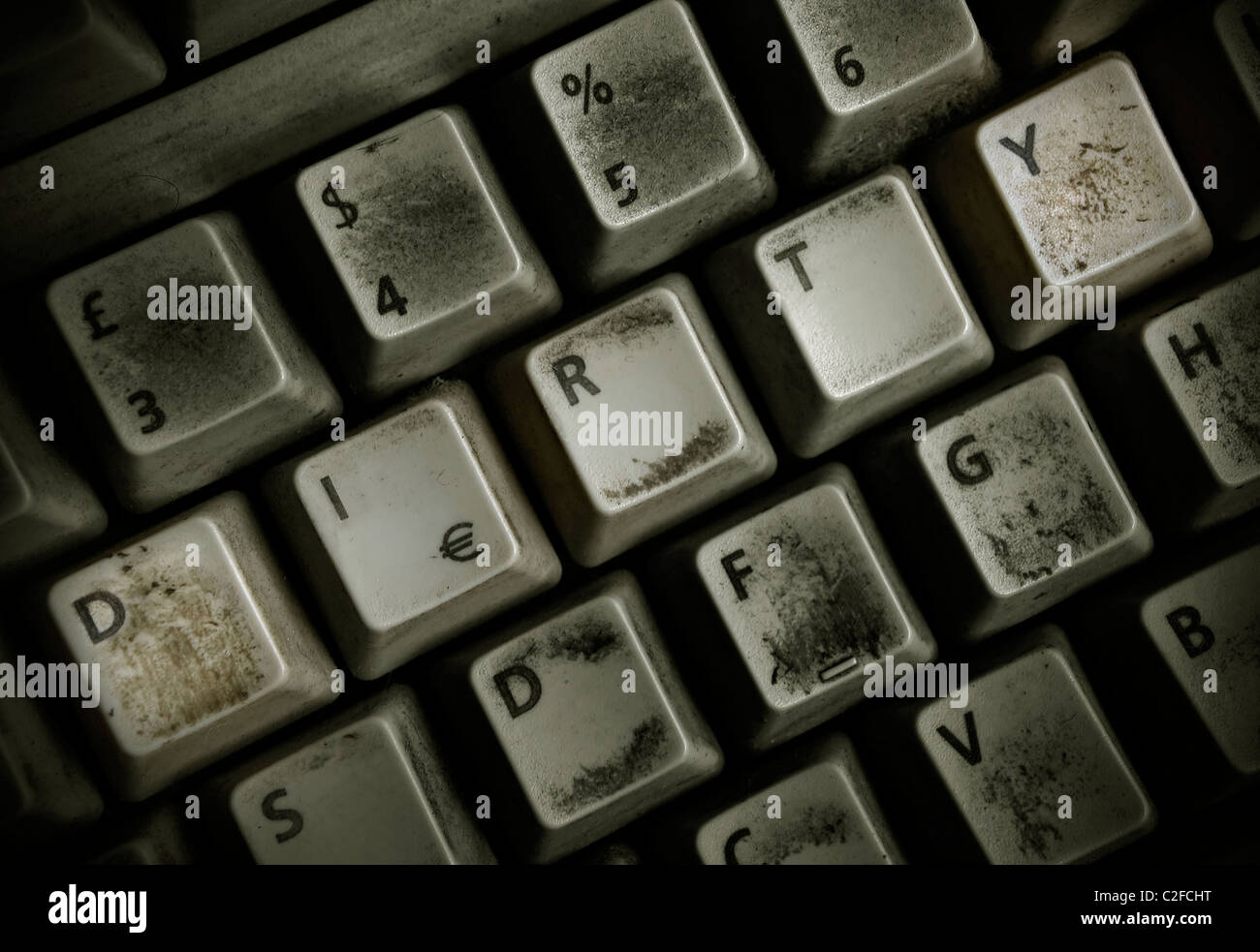 dirty text on dirty keyboard Stock Photo - Alamy