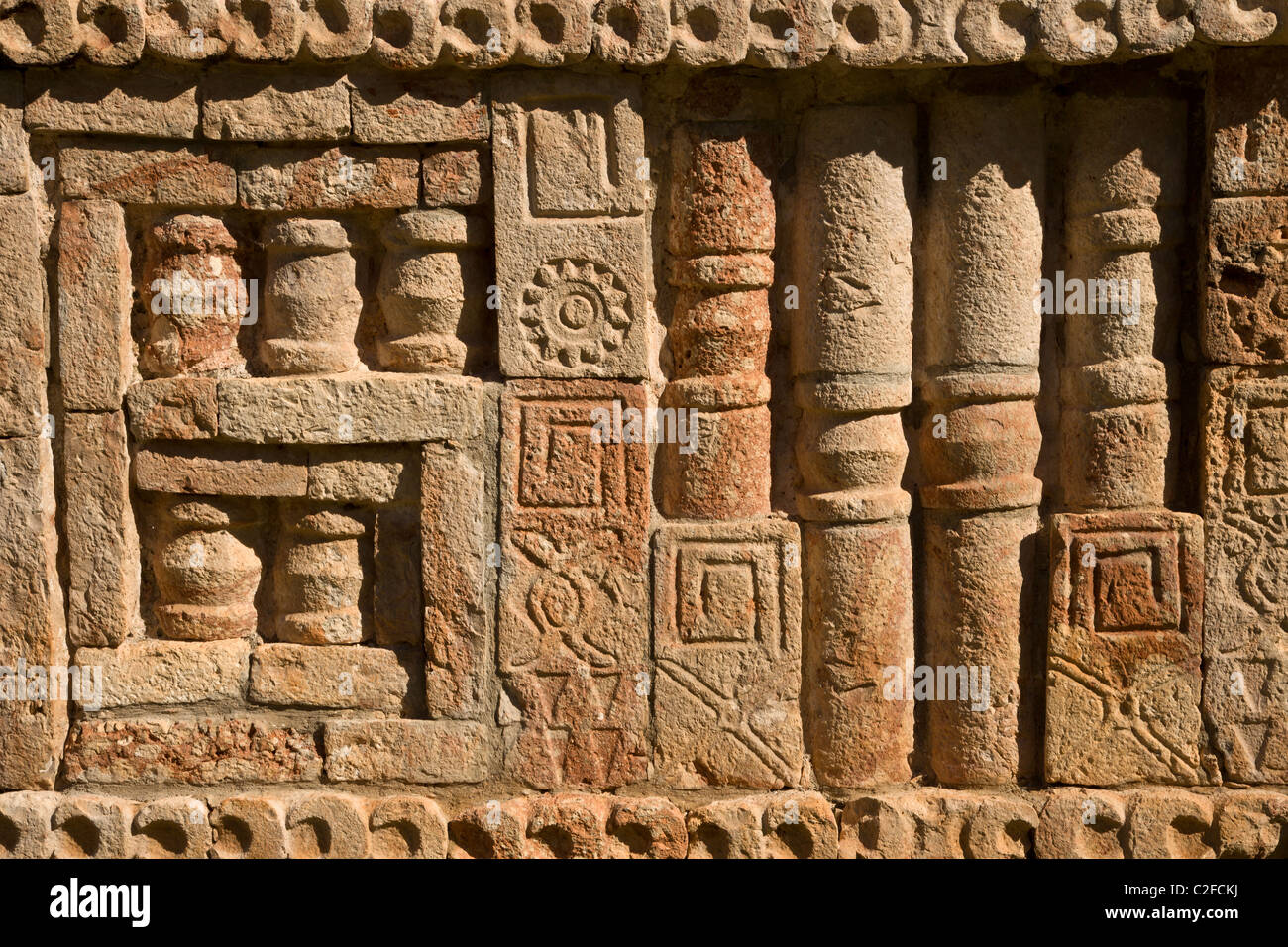 Maya Puuc style carving detail on the arch "El Arco" at the Maya ruins ...