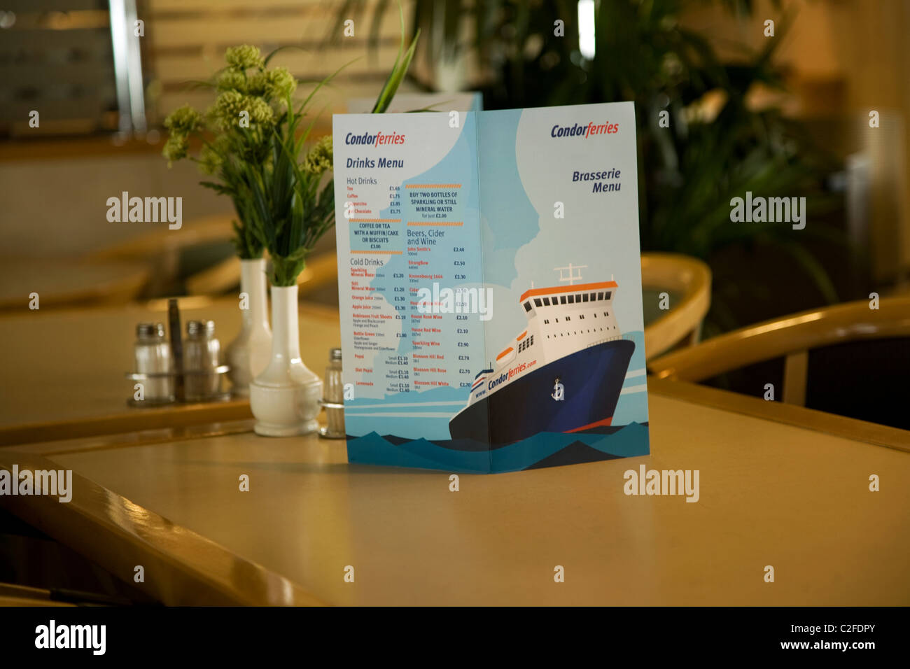 Condor Ferries menu card table restaurant Portsmouth to Channel Islands ...