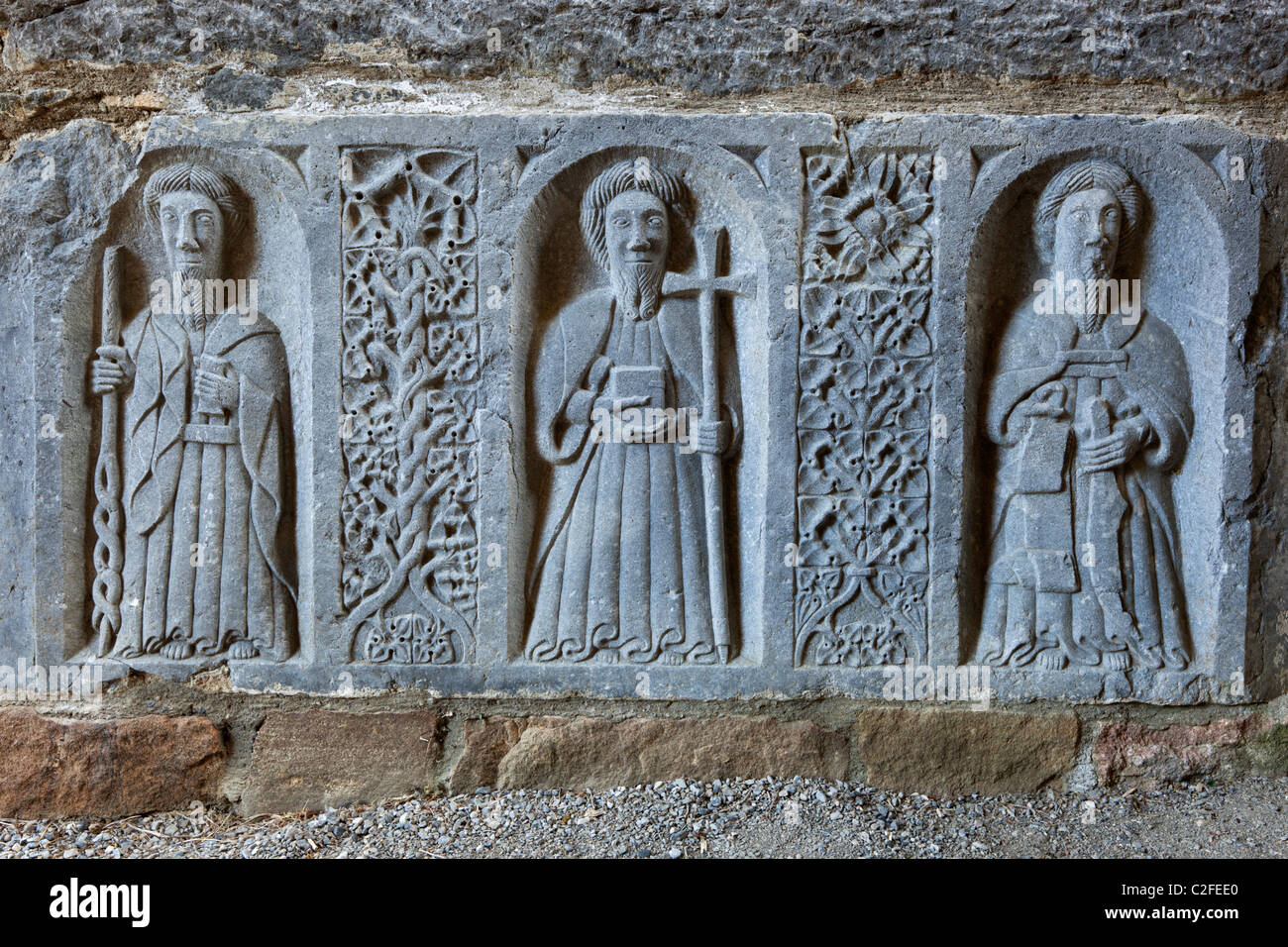 Tomb carvings inside 12th century Cistercian Romanesque church Stock ...
