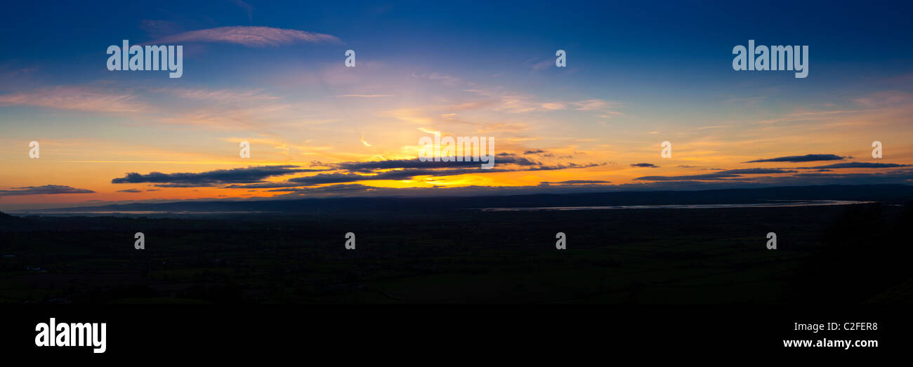 A panoramic view of the Severn Vale from the Cotswold scarp at Coaley ...