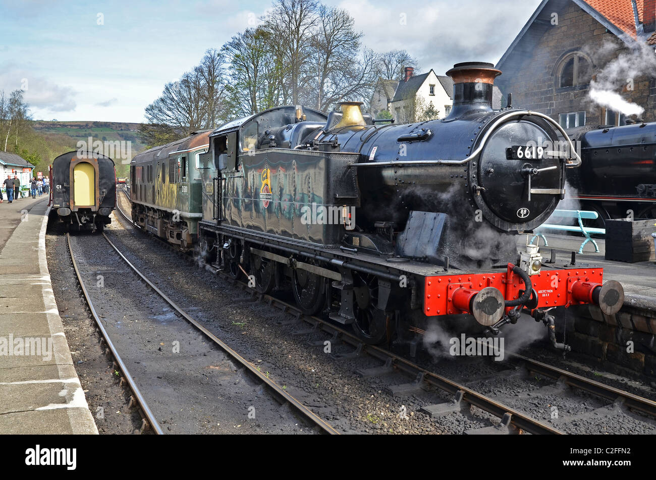NYMR Engine 6619 standing at Grosmont station Stock Photo - Alamy