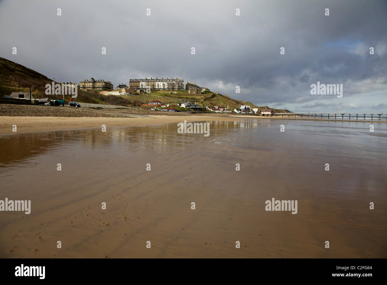 Saltburn and pier in rain shower Stock Photo - Alamy