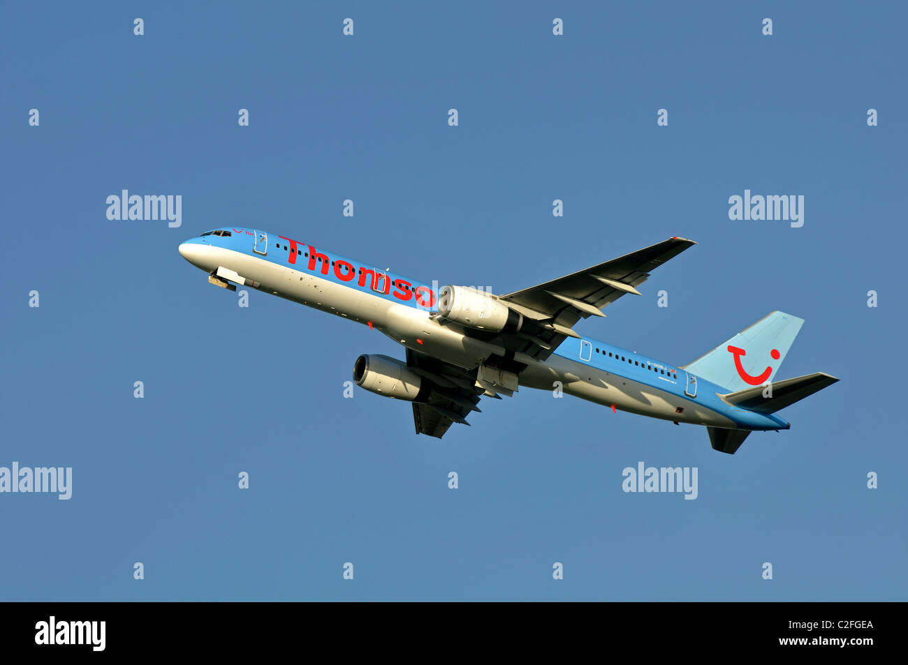 Thomson Boeing 757 aircraft taking off at Birmingham Airport, UK Stock ...