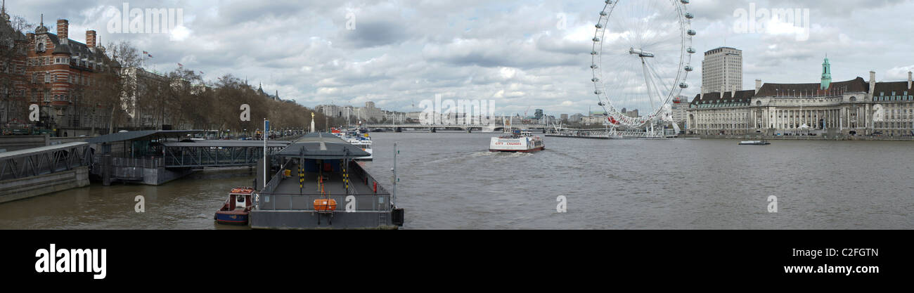 Panoramic view of Thames river and the London Eye Stock Photo - Alamy