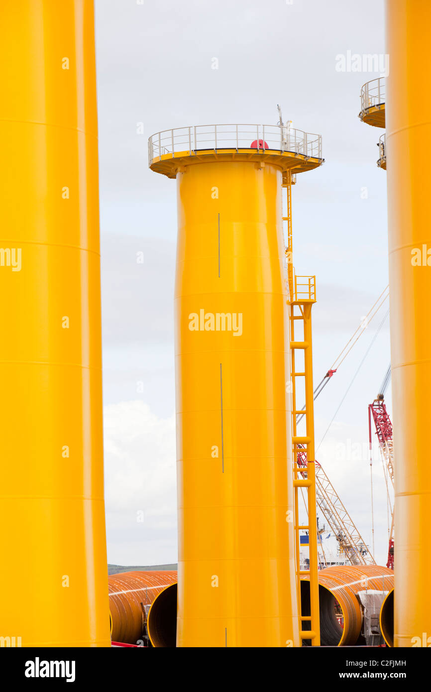 Transition pieces for offshore wind turbines being worked before being ...