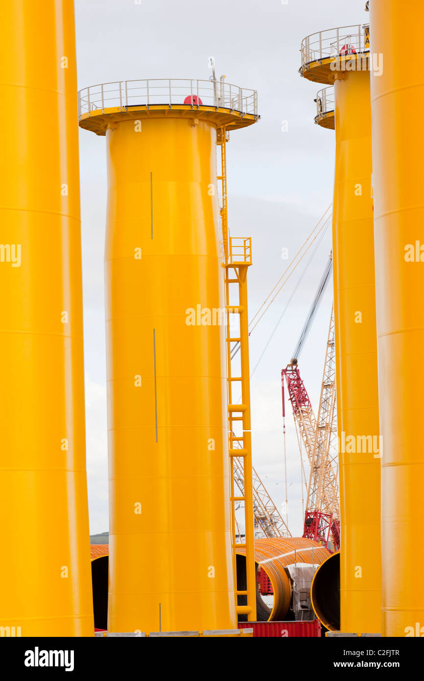 Transition pieces for offshore wind turbines being worked before being ...