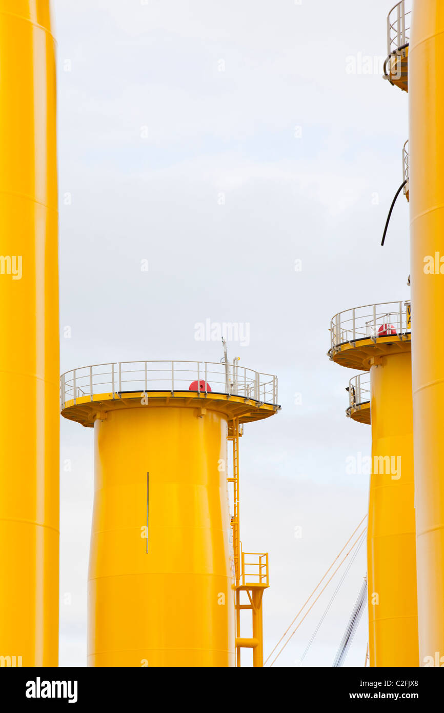 Transition pieces for offshore wind turbines being worked before being ...