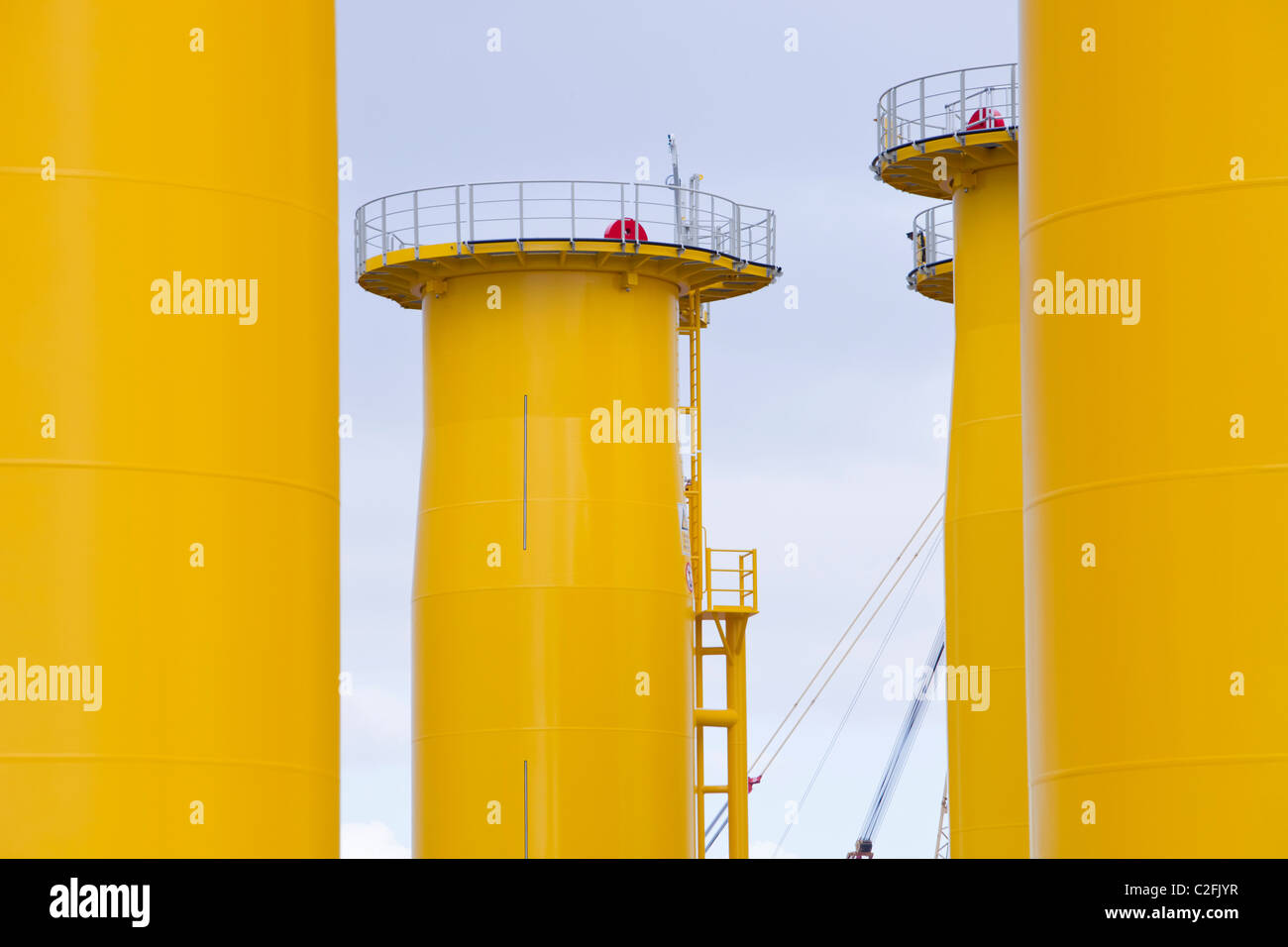 Transition pieces for offshore wind turbines being worked before being ...