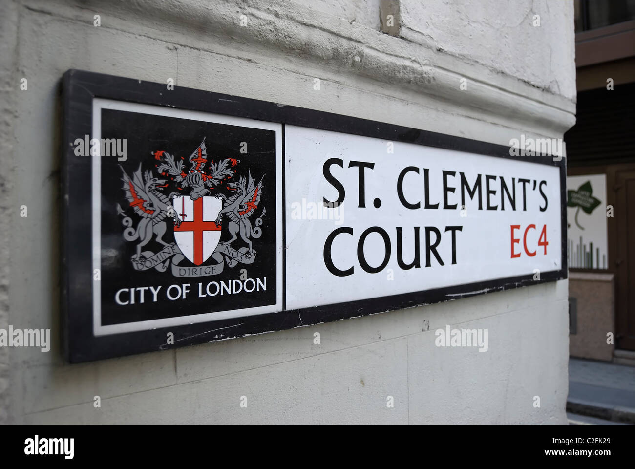 street name sign for st clement's court, in the city of london, england ...