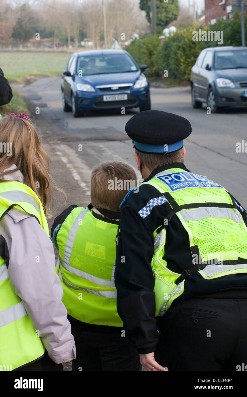 As part of road safety awareness assisted by a PCSO a young boy speed ...