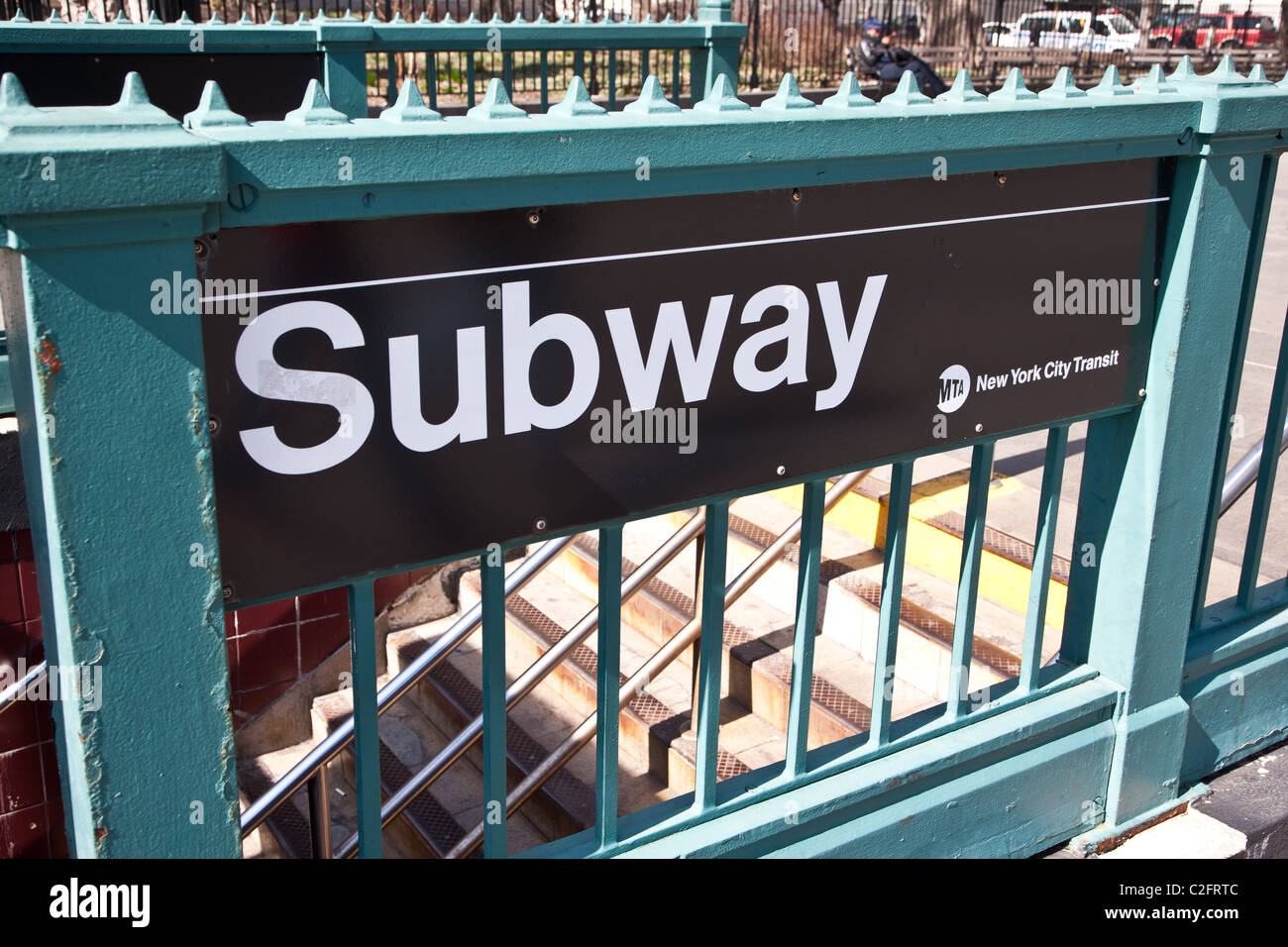 The entrance to a subway station downtown New York City Stock Photo - Alamy