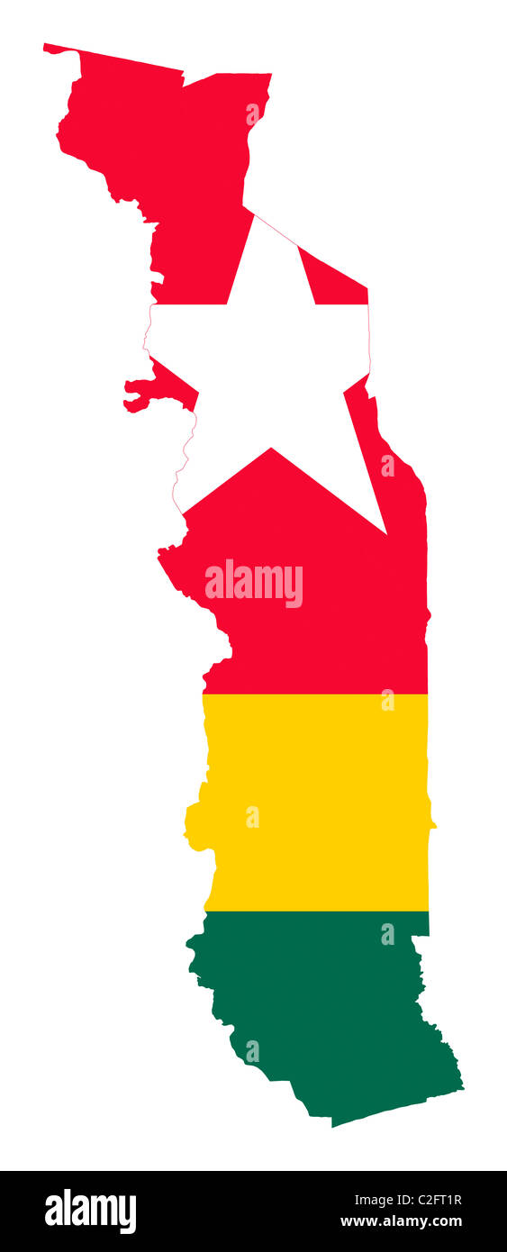 Illustration of the Togo flag on map of country; isolated on white ...