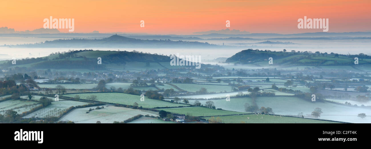 A rich orange sky blazes above the cold landscape of the Somerset ...