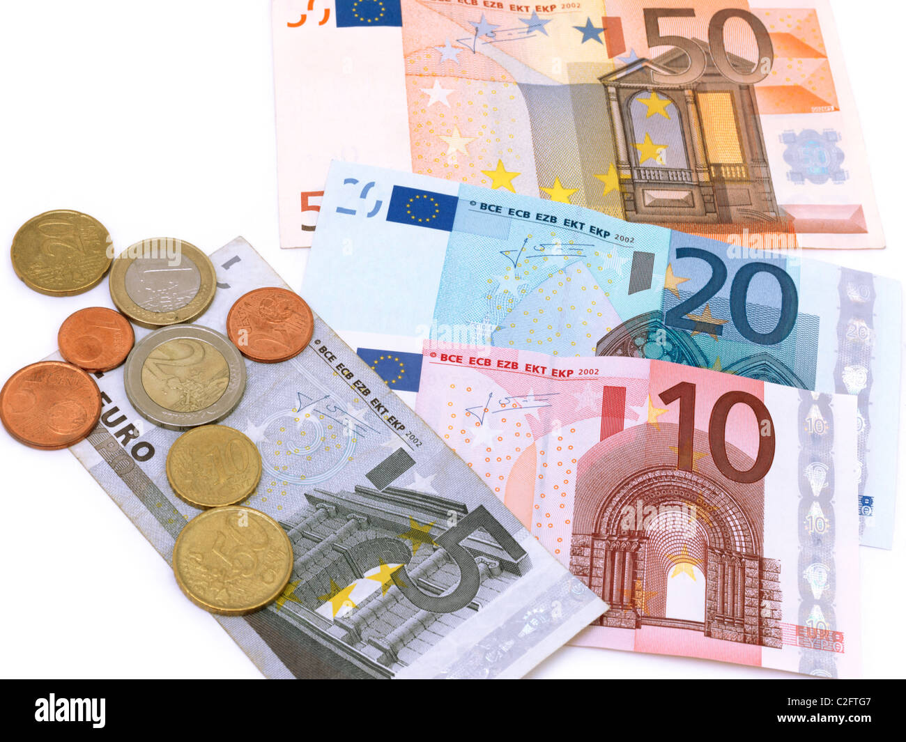 Euros Banknotes And Coins 5,10,20,50 Stock Photo - Alamy