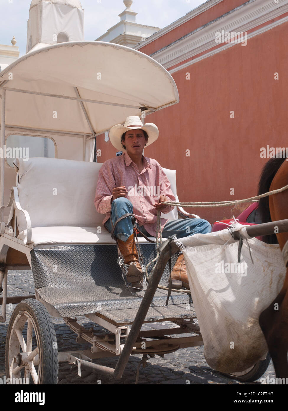 A close up photograph of the driver and his carriage of a horse drawn ...
