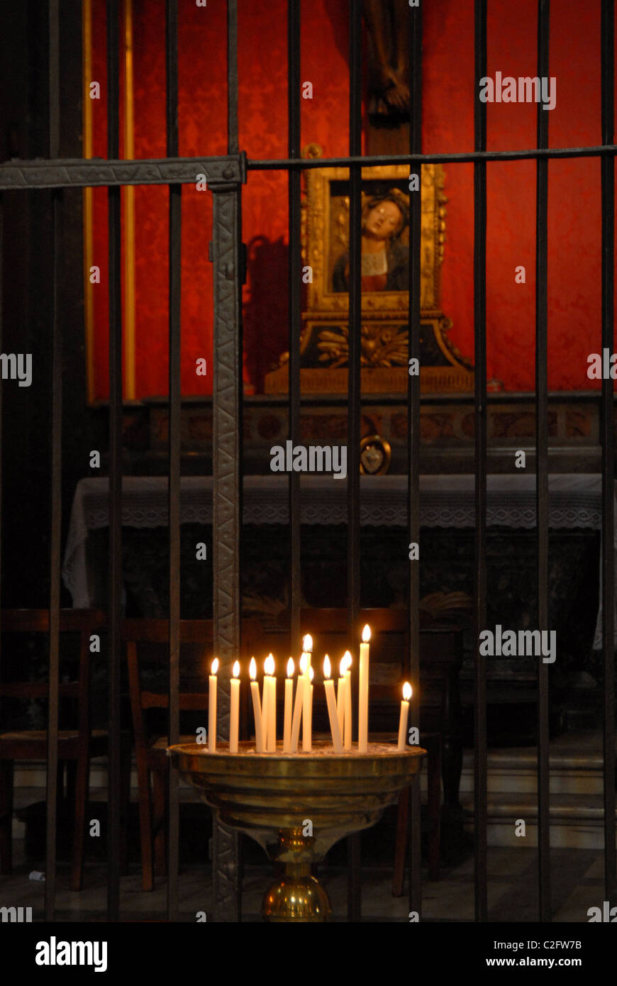 Candles burning inside Basilica di Santa Maria in Trastevere, Rome ...