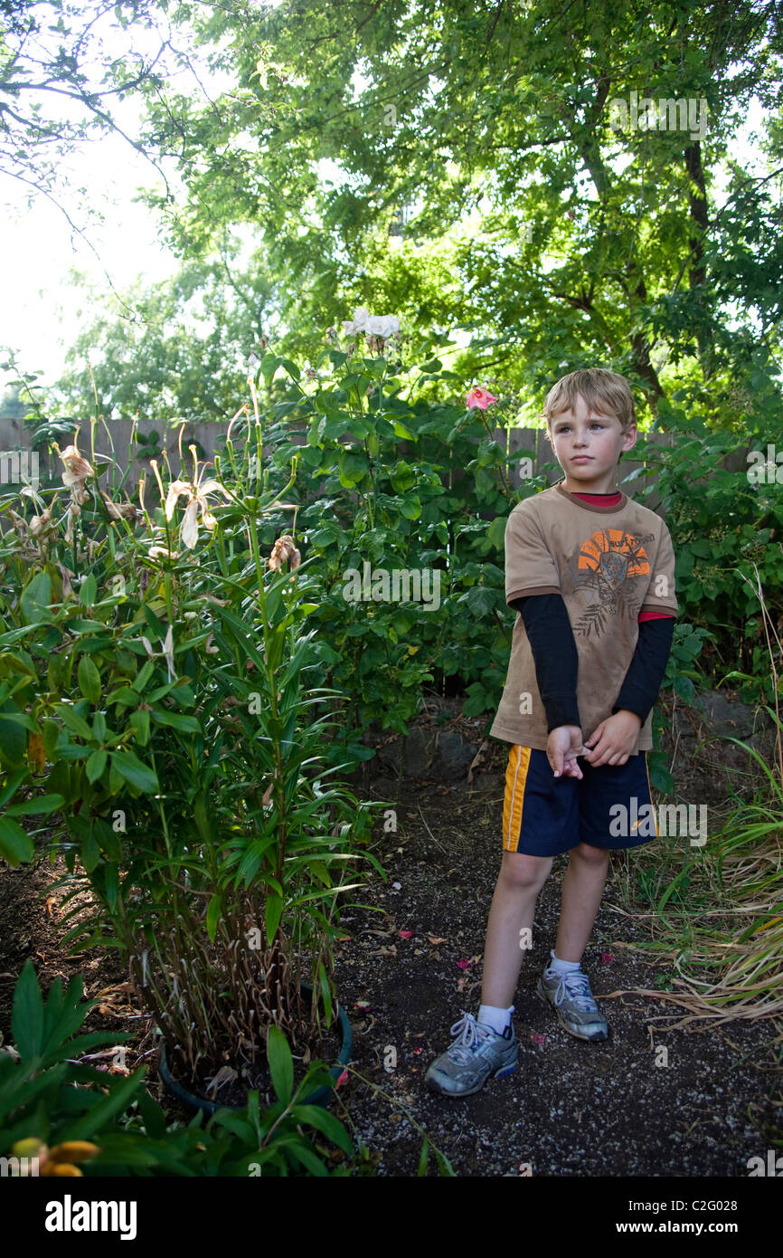 9 Year Old Boy Standing in the Woods Stock Photo, Royalty Free Image ...