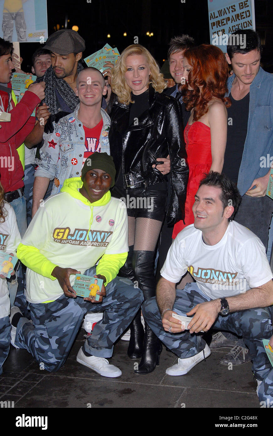 Denise Van Outen and the cast of Rent posing with members of Gi Jonny ...