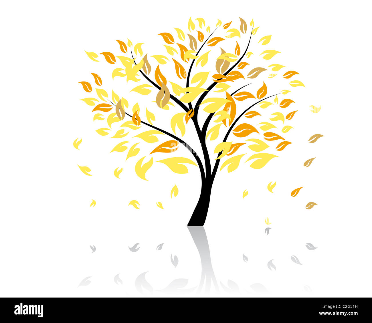 Vector illustration of autumn tree with falling leaves Stock Photo - Alamy