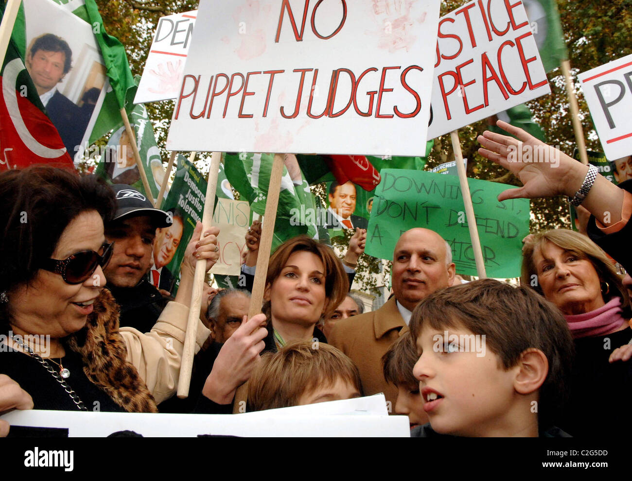 Jemima Khan and her children attend a demonstration at Downing Street ...