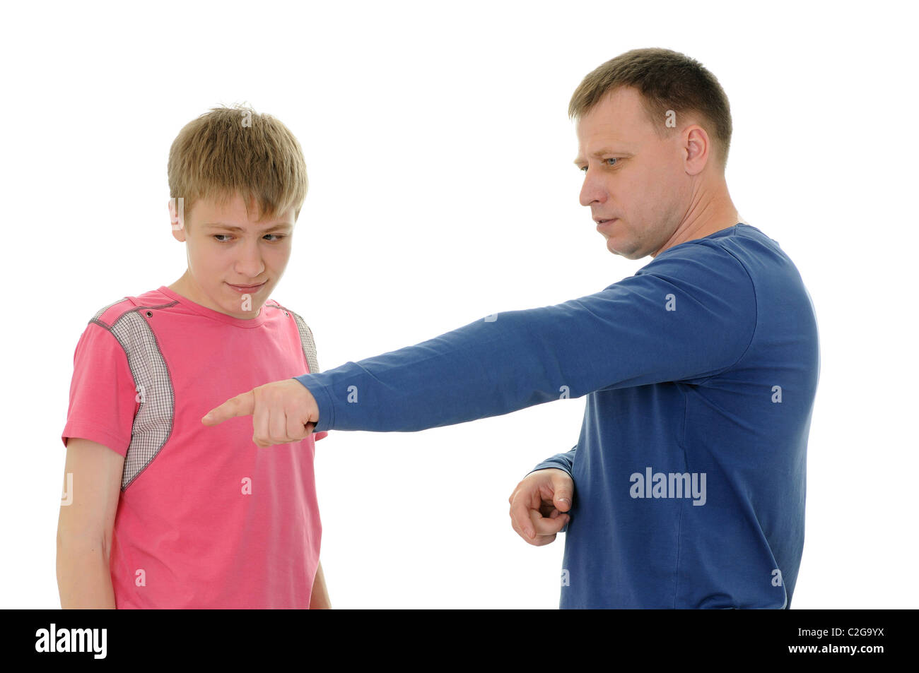 The father upbringing the son isolated on white background Stock Photo ...