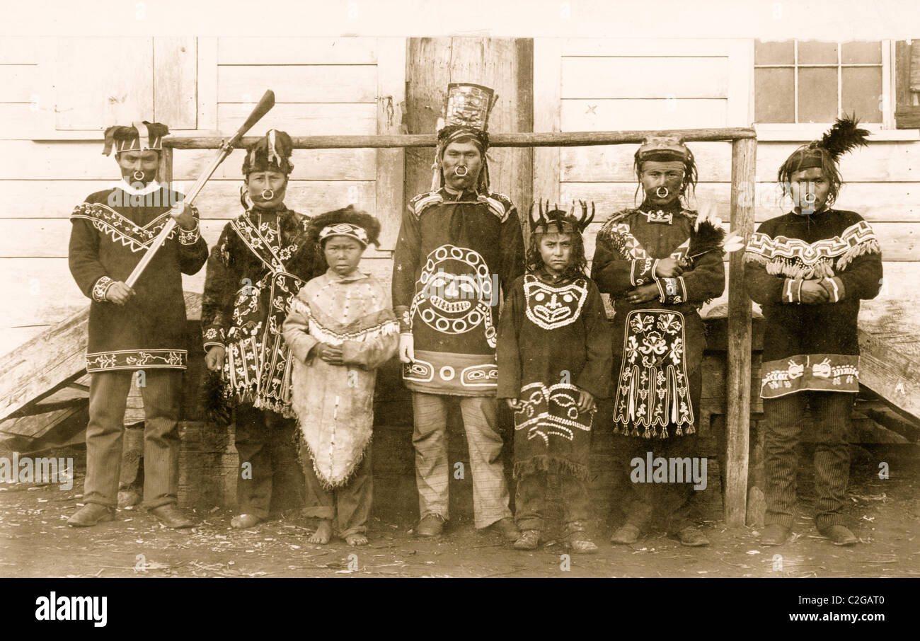 Chilkat Indians in dancing costumes, Alaska Stock Photo - Alamy