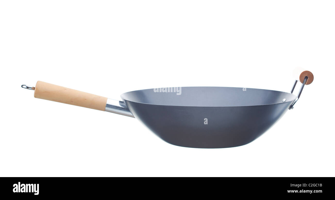 Unused wok isolated on white background Stock Photo - Alamy