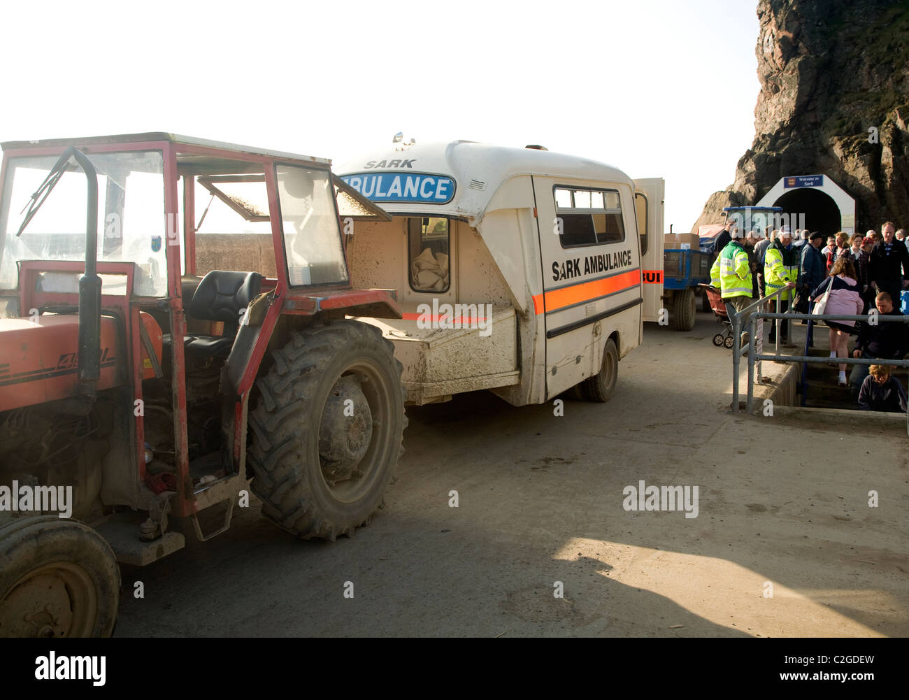 Sark ambulance Maseline harbour Channel Islands Stock Photo - Alamy