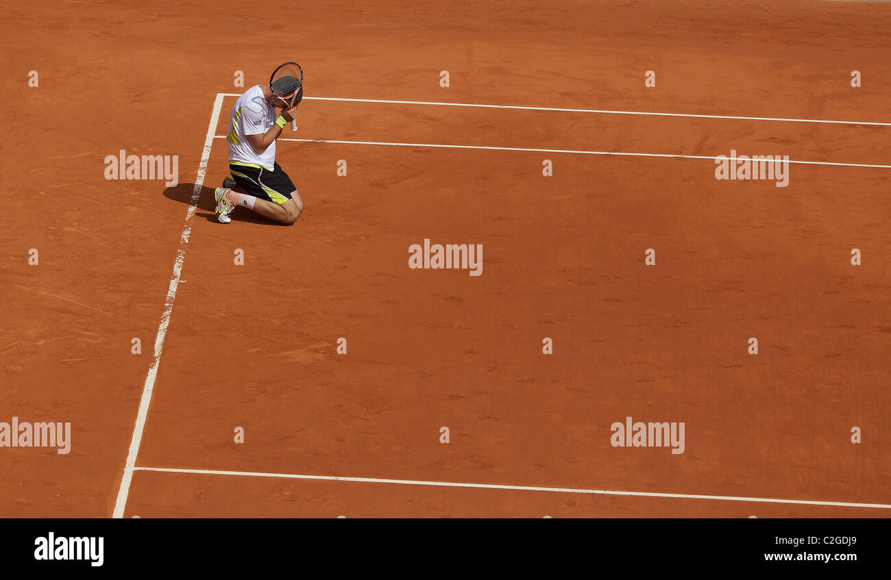 Robin Soderling, Sweden, in action at the French Open Tennis Tournament ...