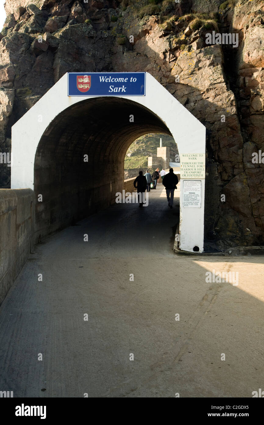 Tunnel from Maseline harbour 'welcome to Sark' Channel Islands Stock ...