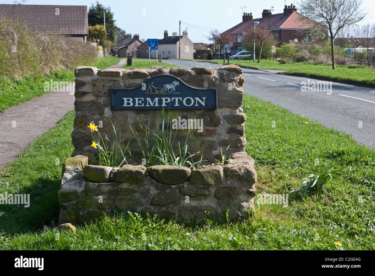 Bempton East Yorkshire village boundary sign Stock Photo - Alamy