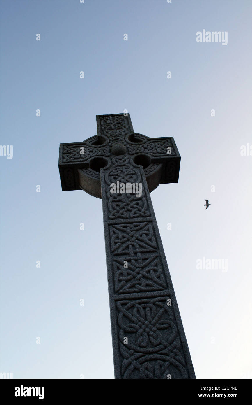 The stone cross of a war memorial in St Ives, Cornwall, England Stock ...