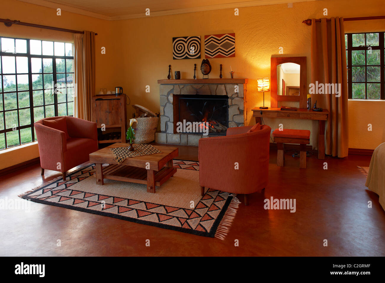 chimney and sitting area in sleepling room five star luxury Sabyinyo ...