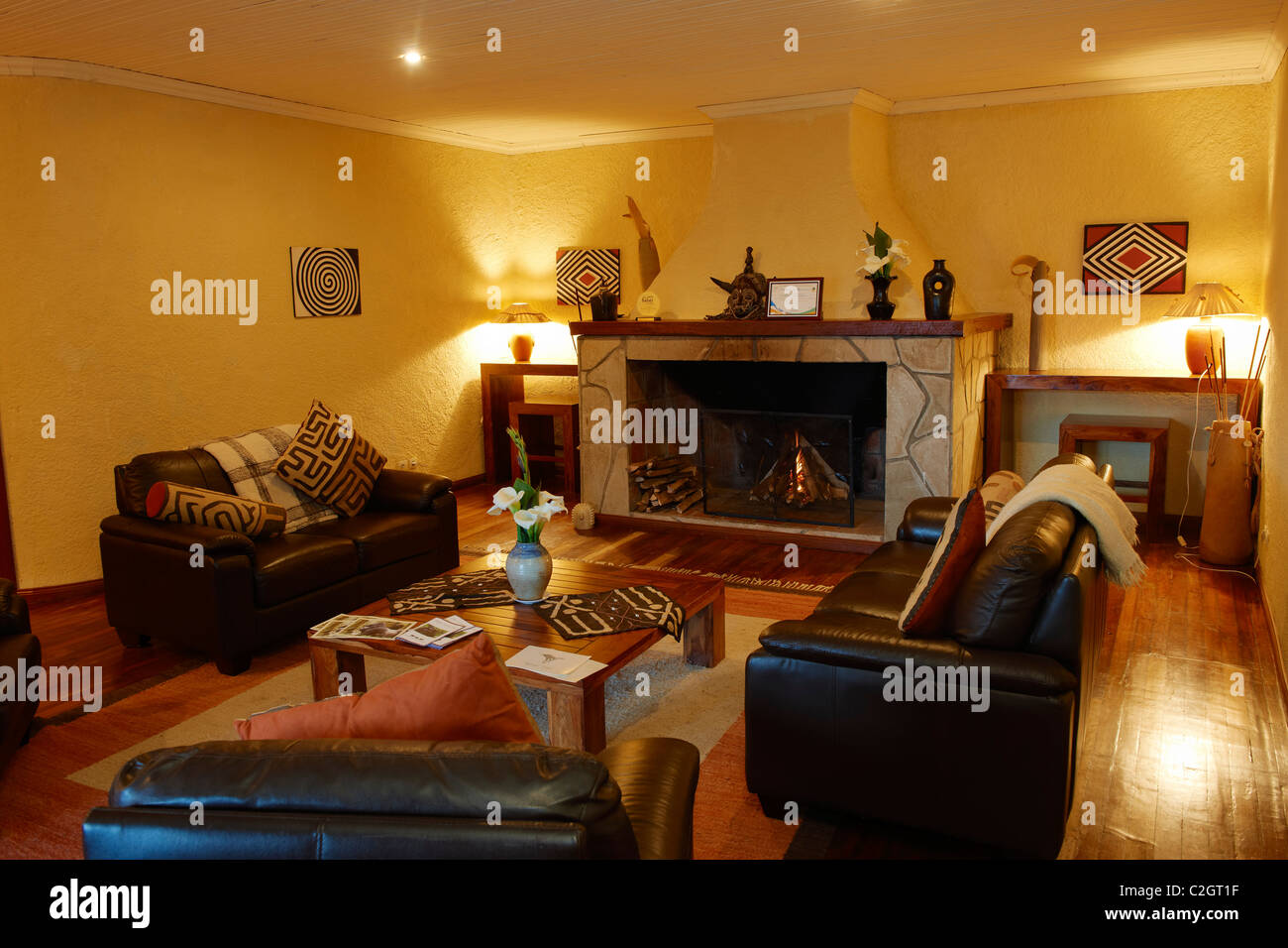 fireplace room in five star luxury Sabyinyo Silverback Lodge, Parc ...